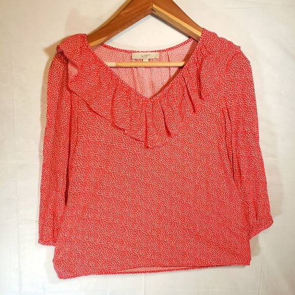 LOFT | Tops | Loft Small Heart Covered Blouse Scrunched Up Sleeves With ...